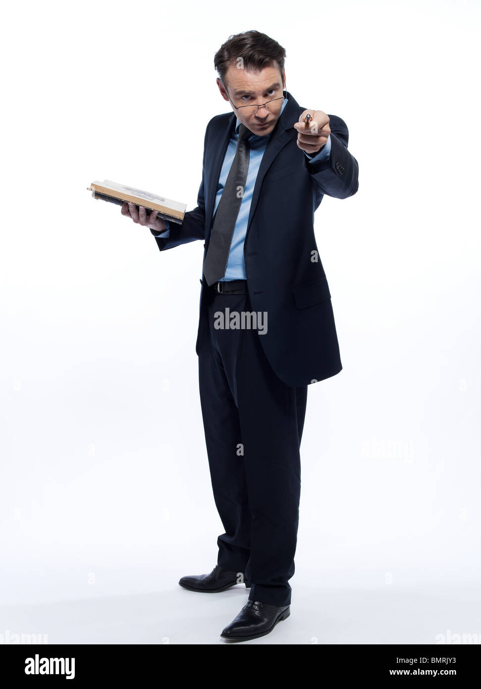 one man caucasian professor teacher teaching reading an ancient book ...