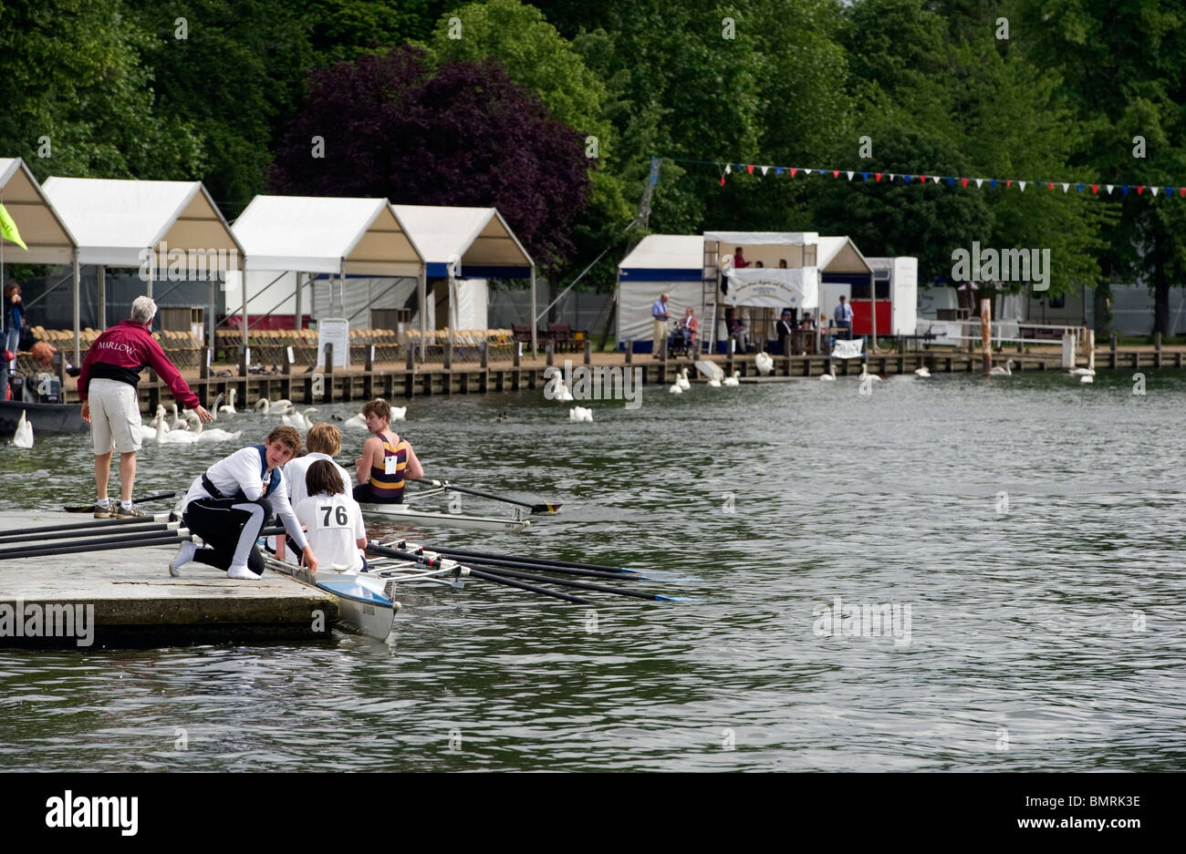 A view of the River Thames, tents, marquees and participants at the ...