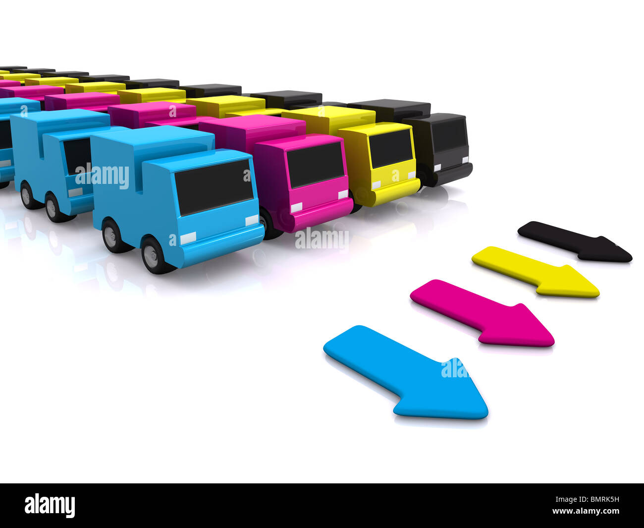 CMYK cars with arrows. 3D Stock Photo - Alamy