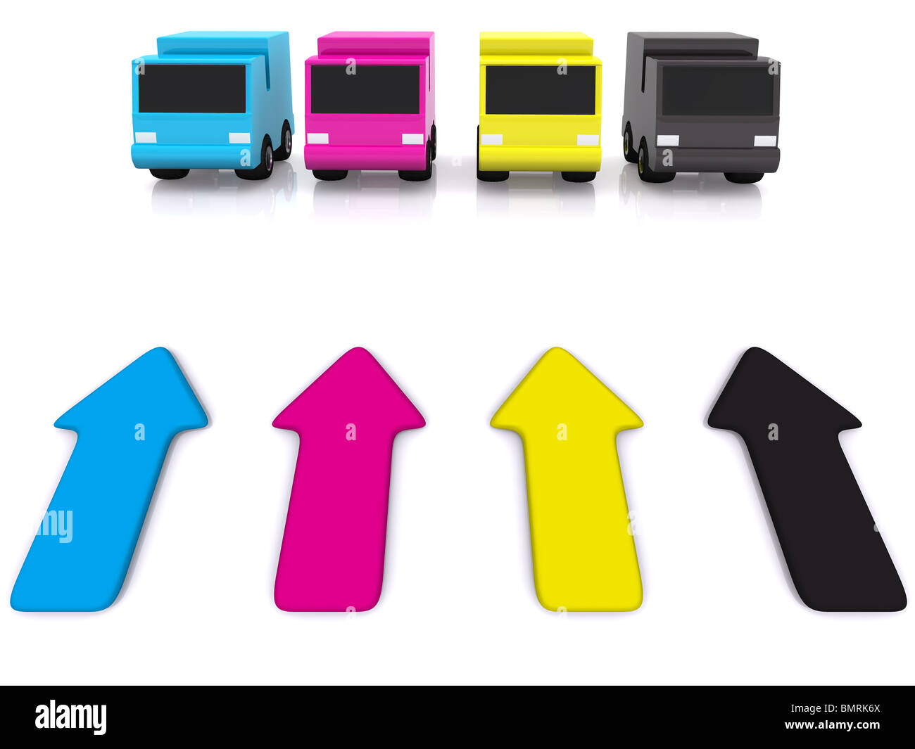 CMYK cars with arrows. 3D Stock Photo - Alamy
