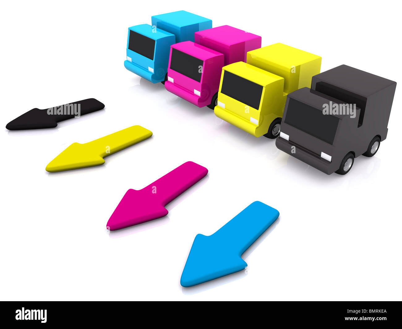 CMYK cars with arrows. 3D Stock Photo - Alamy