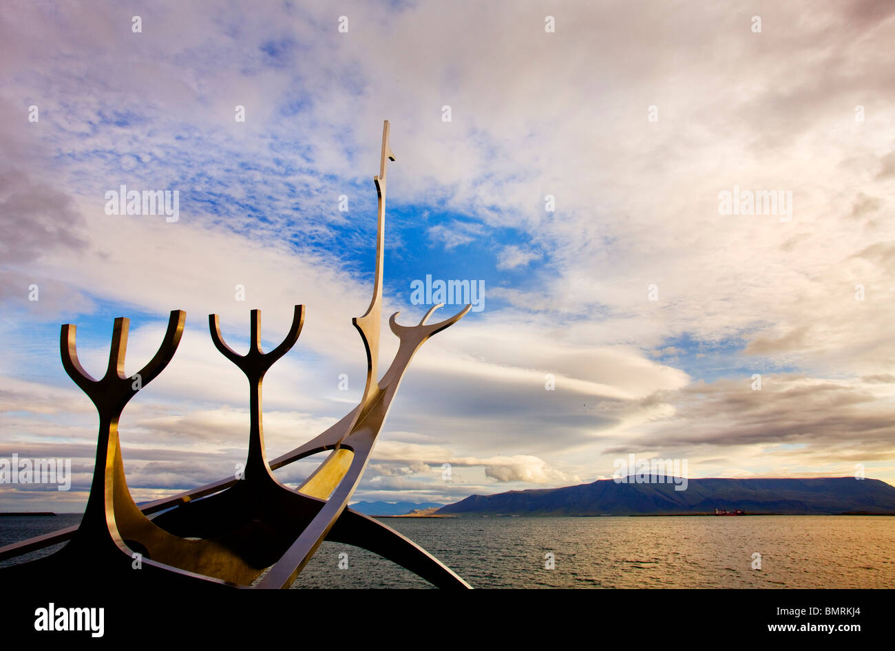 The striking sculpture Sun Voyager by Jon Gunnar Arnason stands here ...
