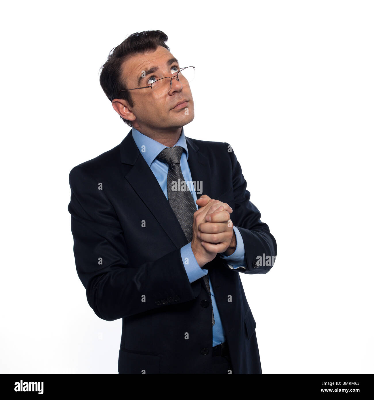 man caucasian teacher professor looking up isolated studio on white ...