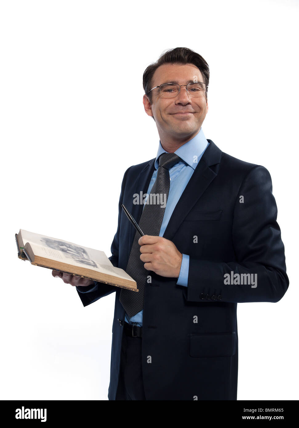 one man caucasian professor teacher teaching reading an ancient book ...