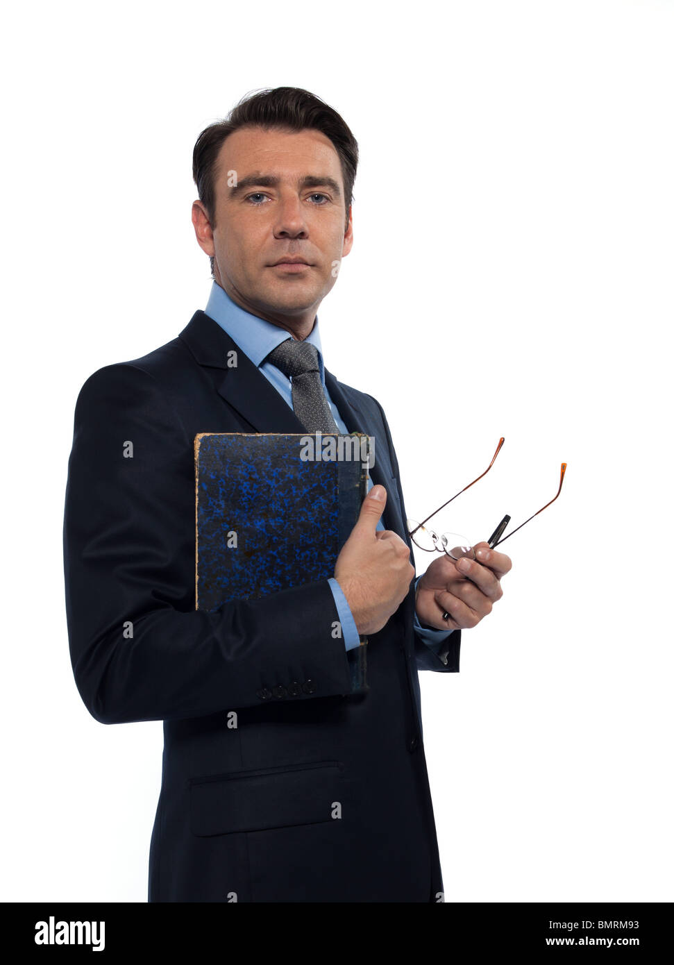 man caucasian teacher professor holding book isolated studio on white ...