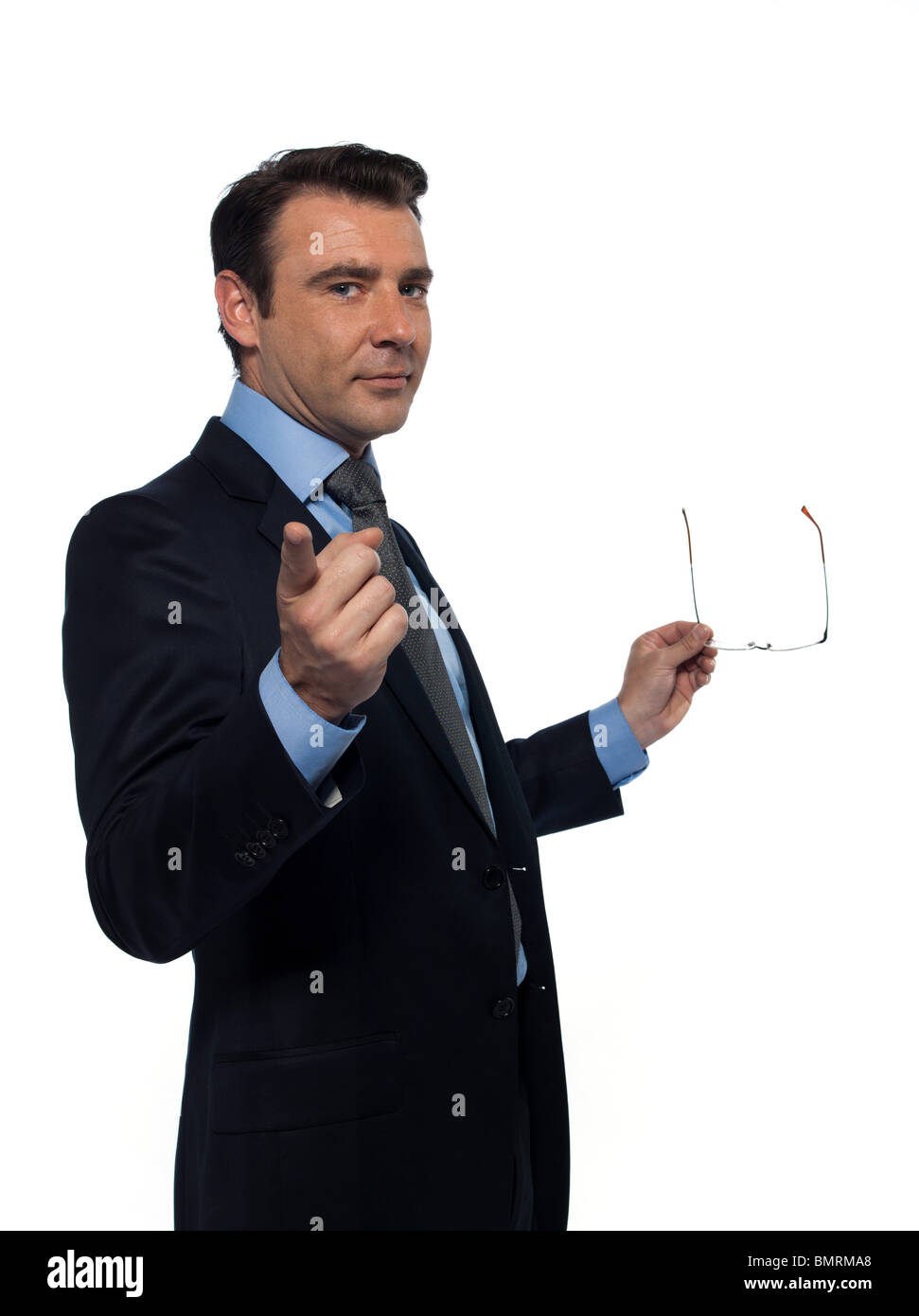 one man professor teaching beckoning pointing empty copy space isolated ...