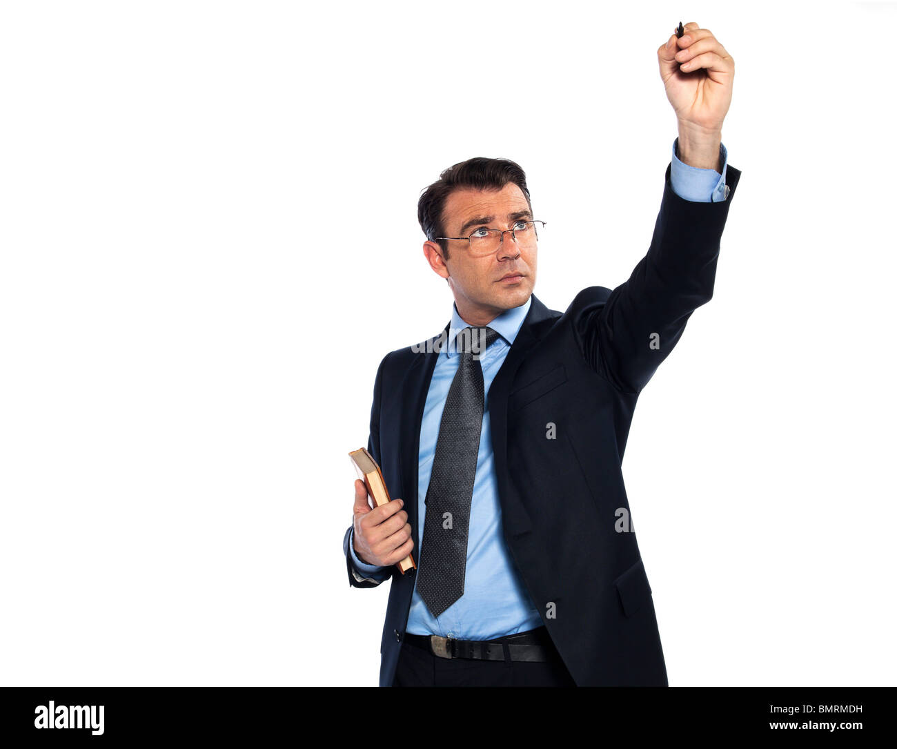 man caucasian professor lecturing writing on board isolated studio on ...