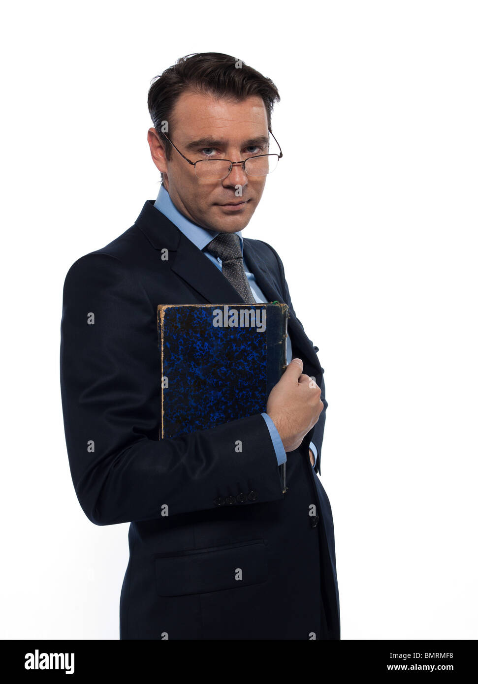 man caucasian teacher professor holding closed book isolated studio on ...