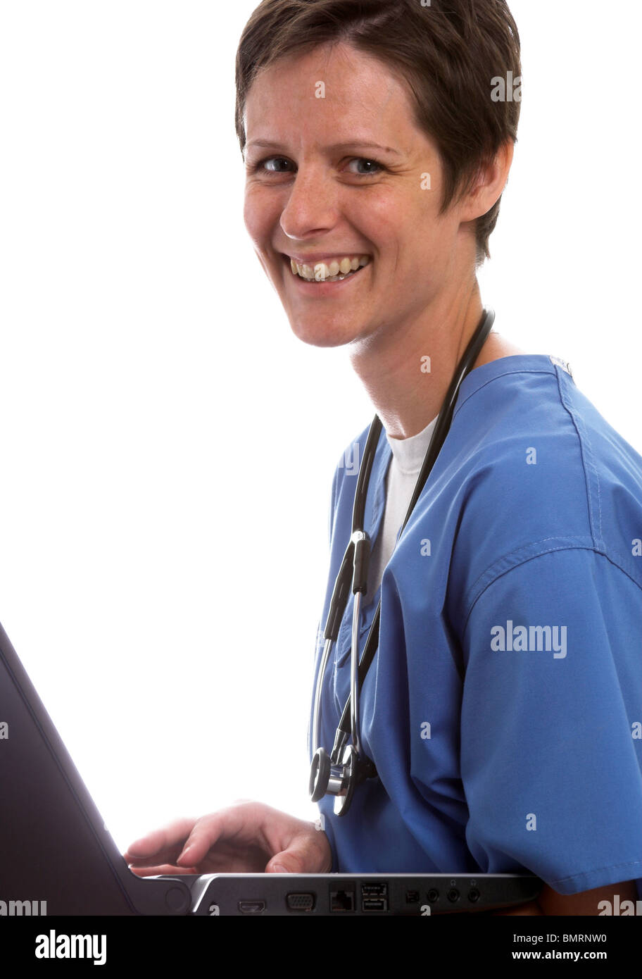 Nurse using a laptop Stock Photo - Alamy
