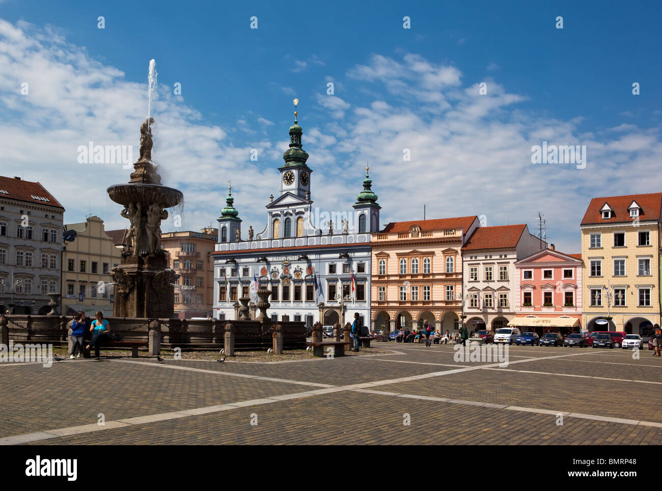 Main square in Historic old town of Ceske Budejovice, Budweis, Budvar ...