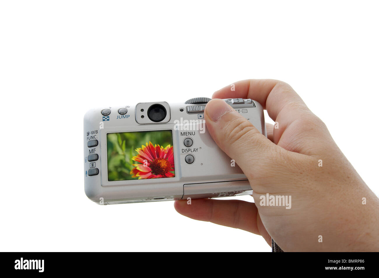 Digital camera in human hand isolated on white Stock Photo - Alamy