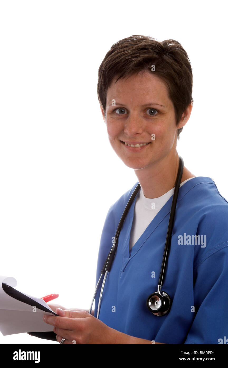 Nurse writing on pad Stock Photo - Alamy