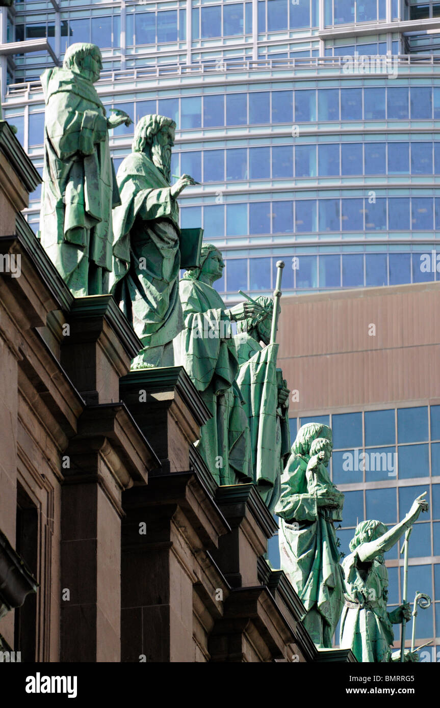 Canada, Montreal Quebec, Patron Saint Statues On The Roof Of Cathedral ...