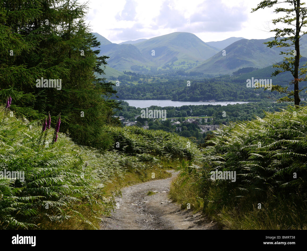 View over Keswick to Derwent water in the Lake District, Cumbria Stock ...