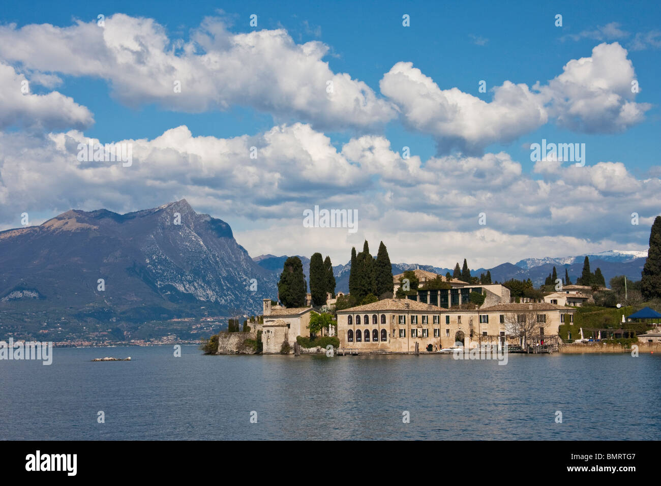Panorama from water of Garda town on Lake Garda Italy Stock Photo - Alamy
