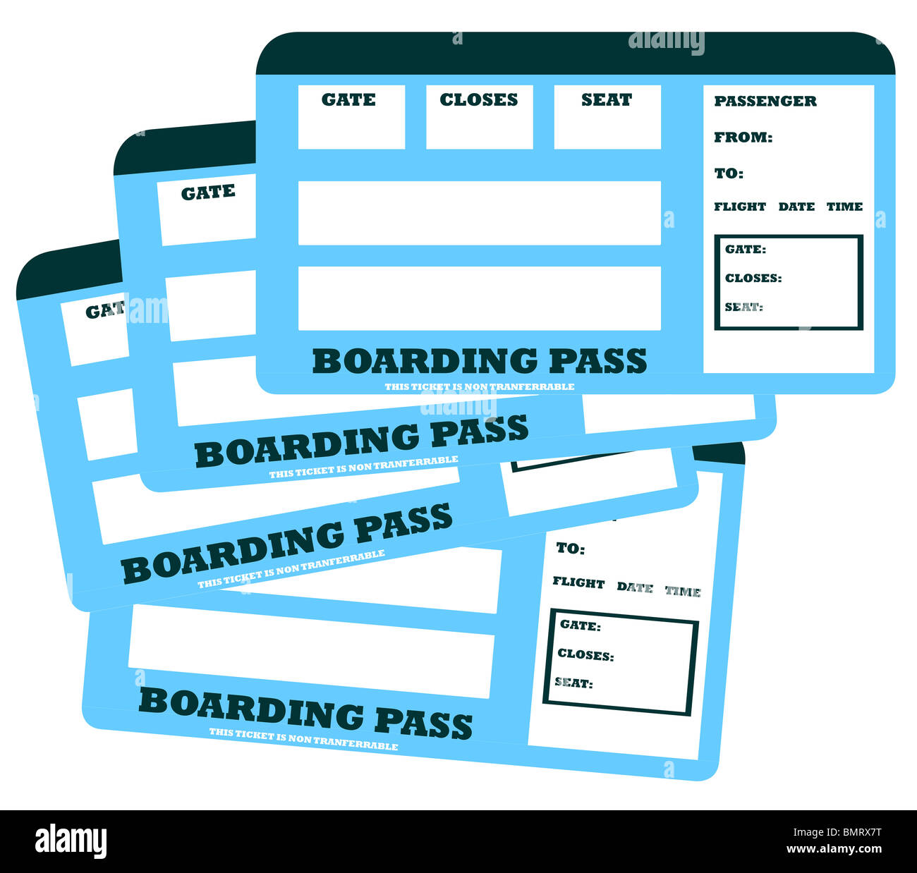 Set of four family flight tickets with copy space, isolated on white ...