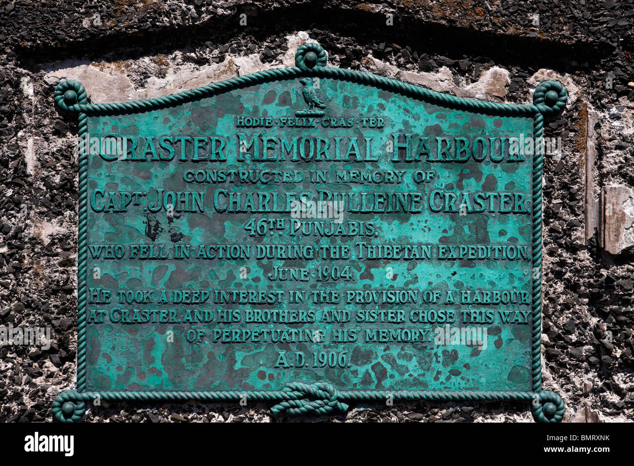 A sign in memory of Captain John Charles Pulleine Craster stands in ...