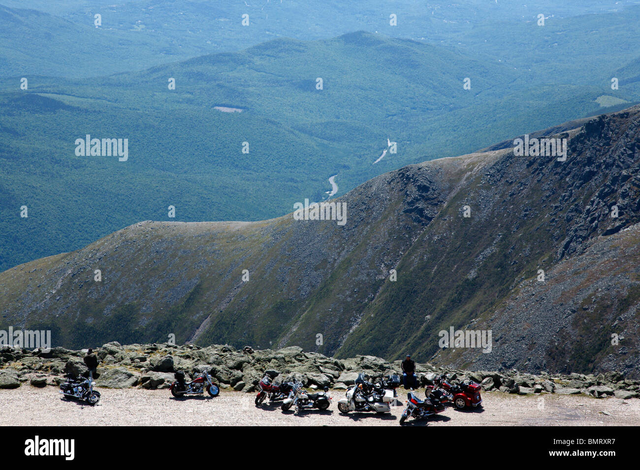 Motorcycles on the summit of Mount Washington in the White Mountains ...