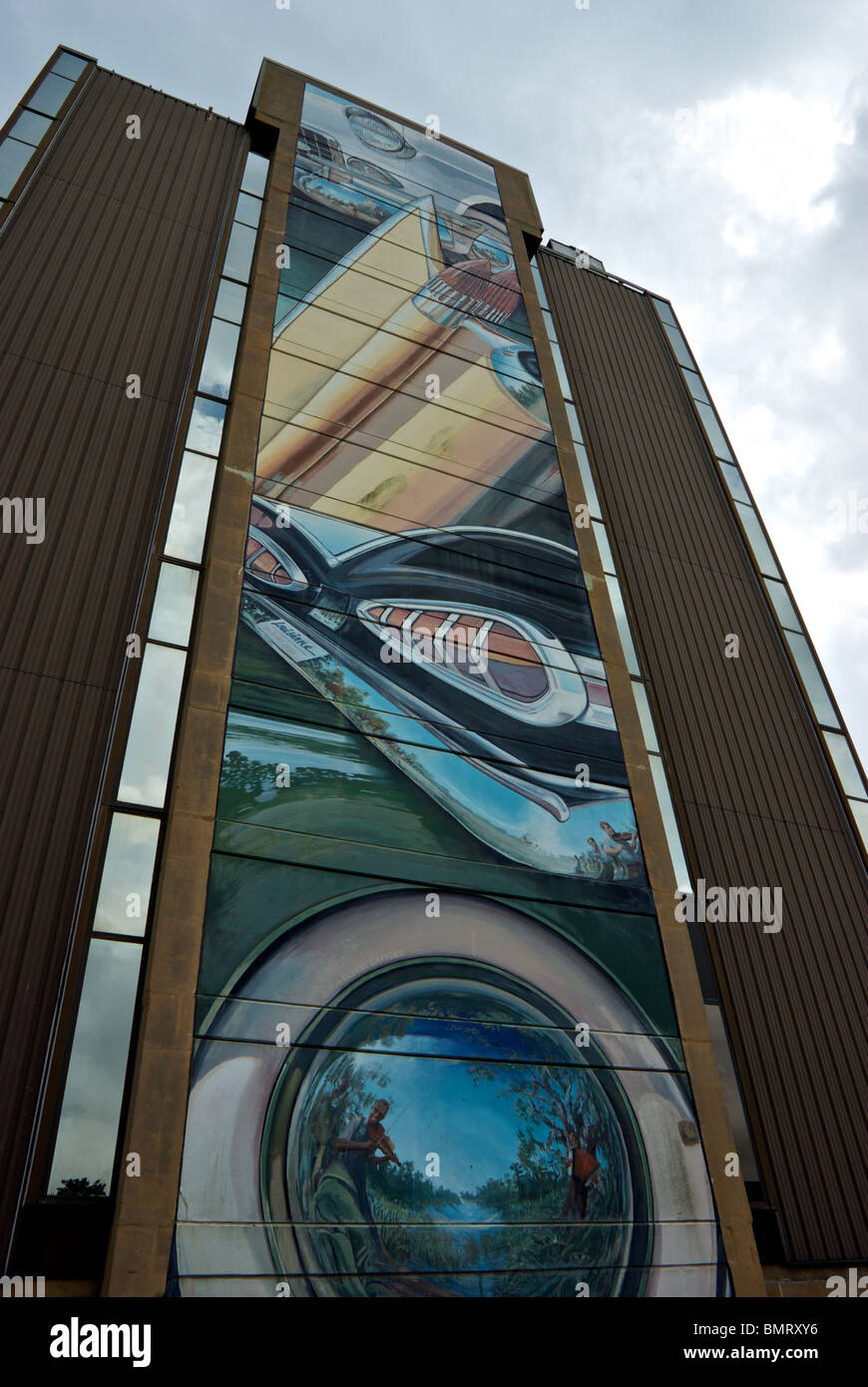 Stunning 1984 Robert Dafford automobile themed mural on former car park ...