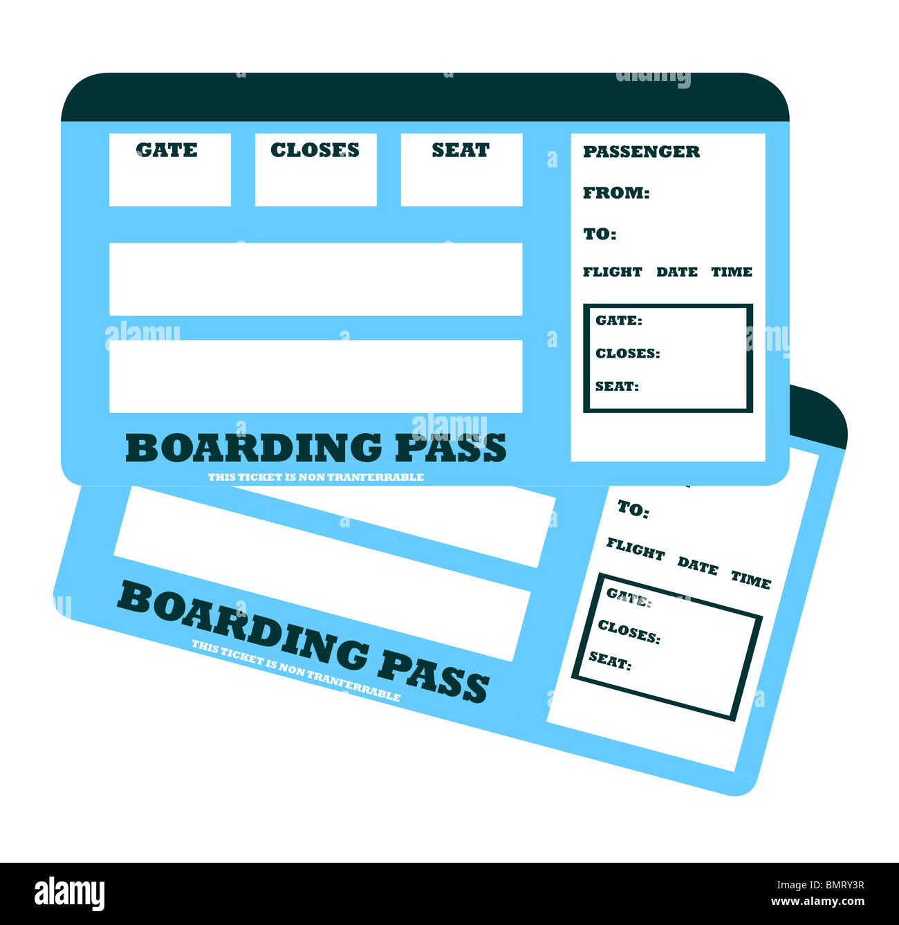 Two blank aircraft boarding pass with copy space, isolated on white ...