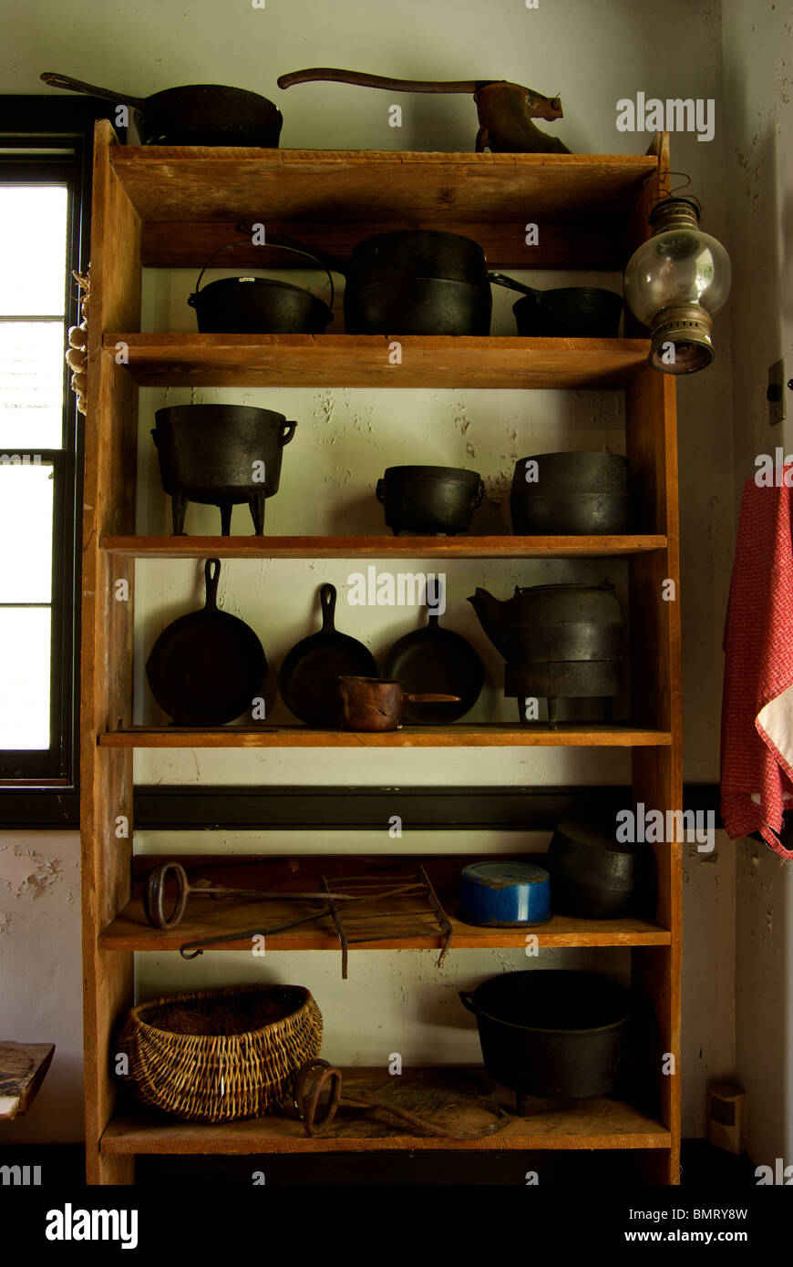 Wooden kitchen pantry pots pans Vermilionville Cajun Creole heritage ...