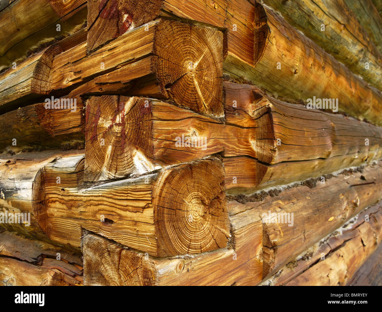 Corner of traditional wooden country house in Izhevsk region, Udmurt ...