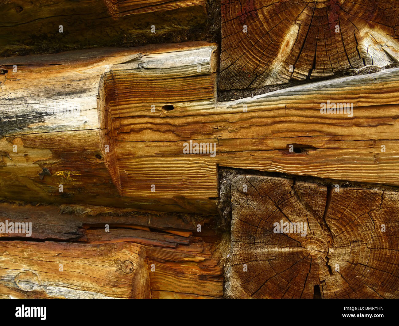 Joint of logs in the corner of traditional wooden country house in ...