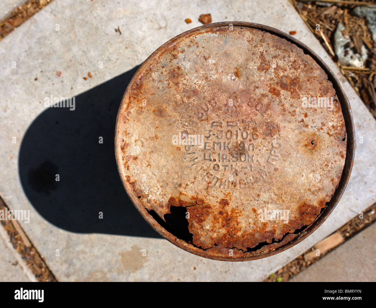 Bottom of old soviet rusty metal bucket, Izhevsk region, Udmurt ...