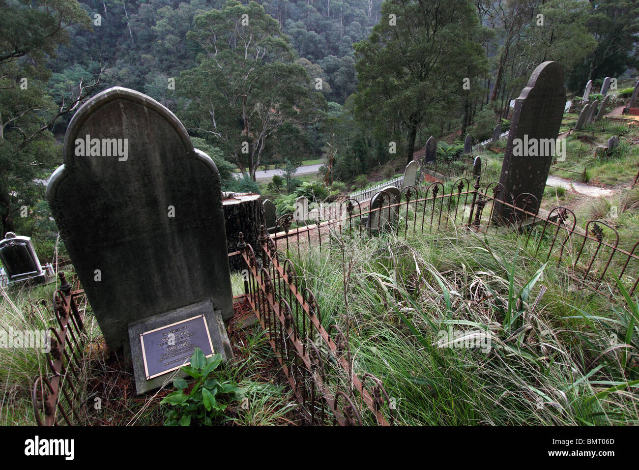 OLD GRAVESTONES ON THE SIDE OF A HILL WALHALLA VICTORIA AUSTRALIA ...