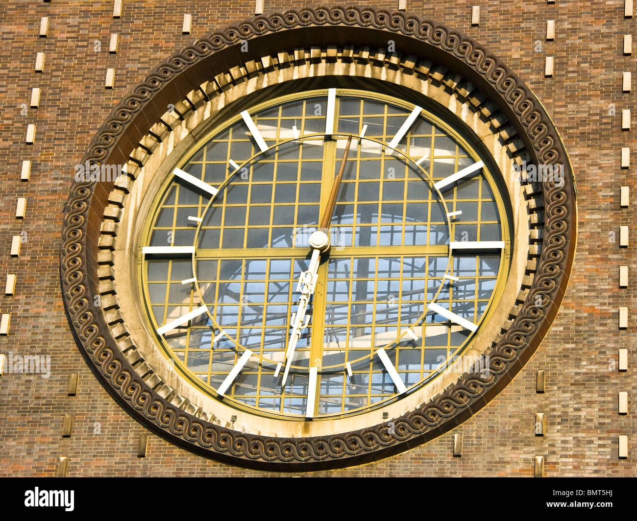 Clock on facade of Cubist Modernist 'Church of the Holy Heart' Prague ...