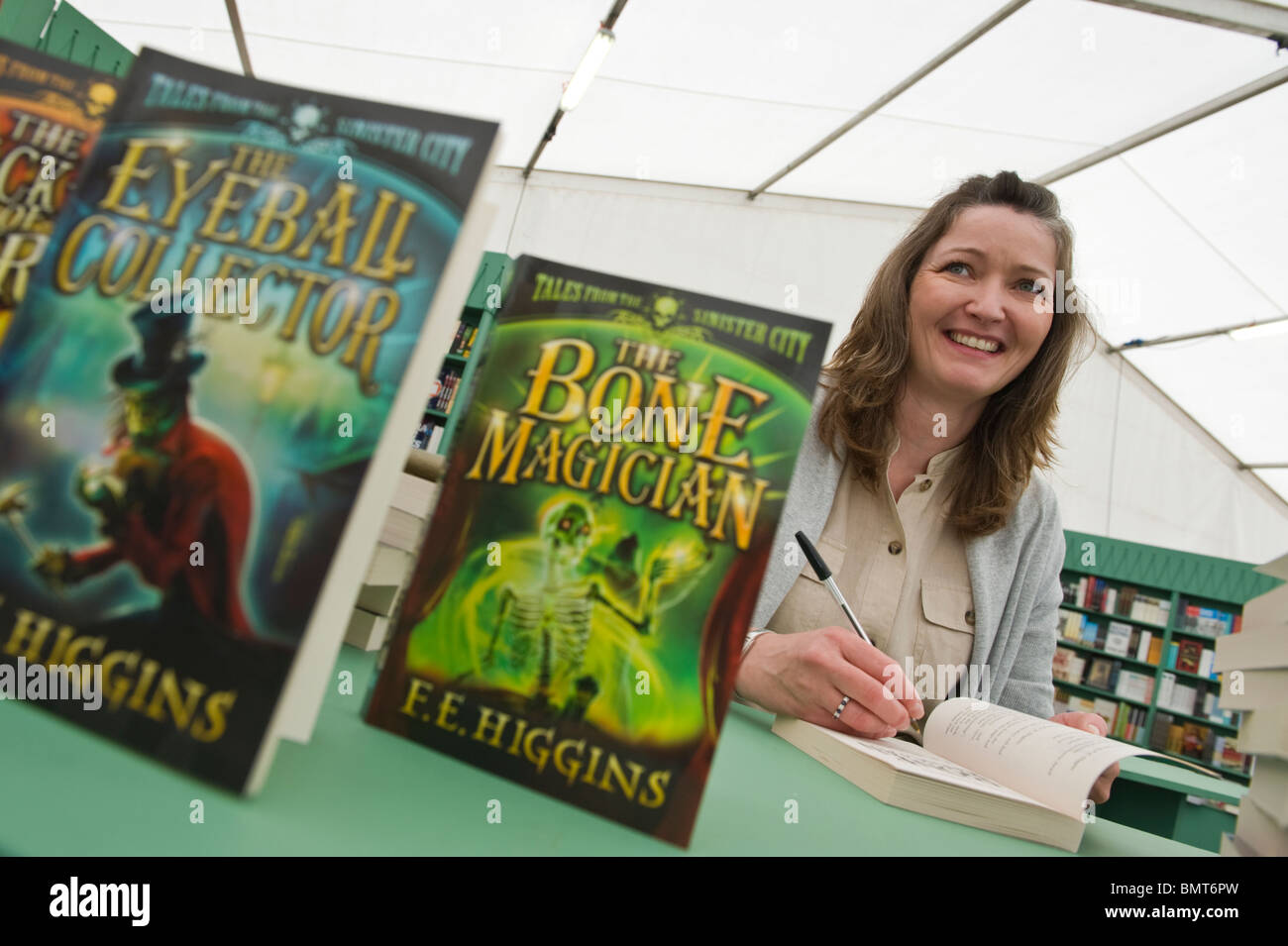 Children's author FE Higgins pictured book signing at Hay Festival 2010 ...