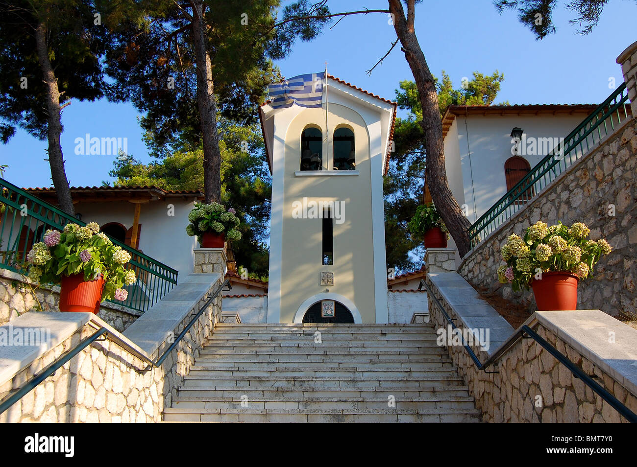 Stairs to Faneromeni monastery on the island of Lefkada, Greece Stock ...