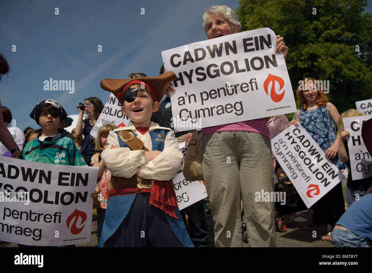 A protest by members of the Welsh Language Society against closure of ...