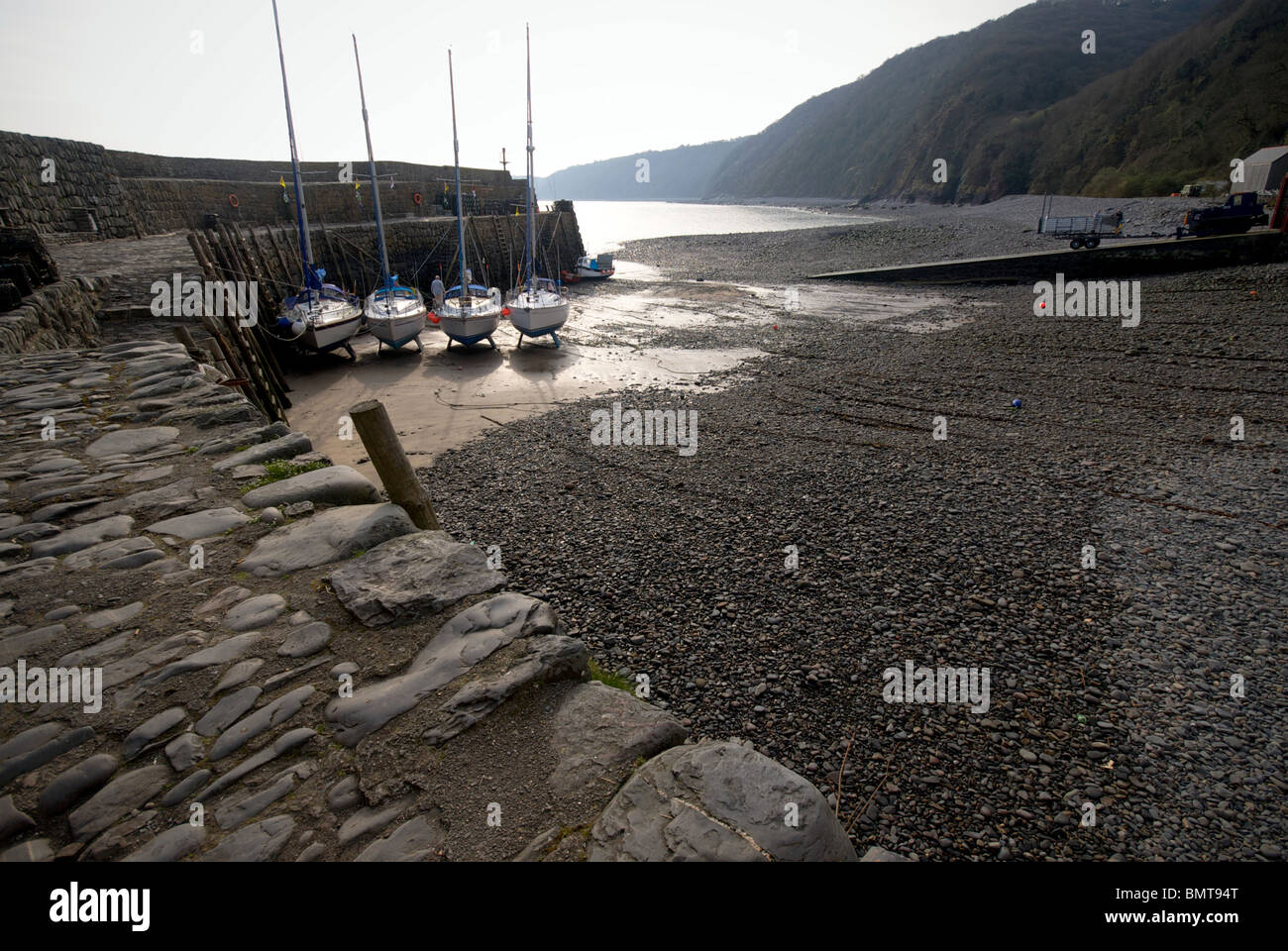 Clovelly Devon UK Harbor Harbour Quay Sailing Boats Yachts Stock Photo ...