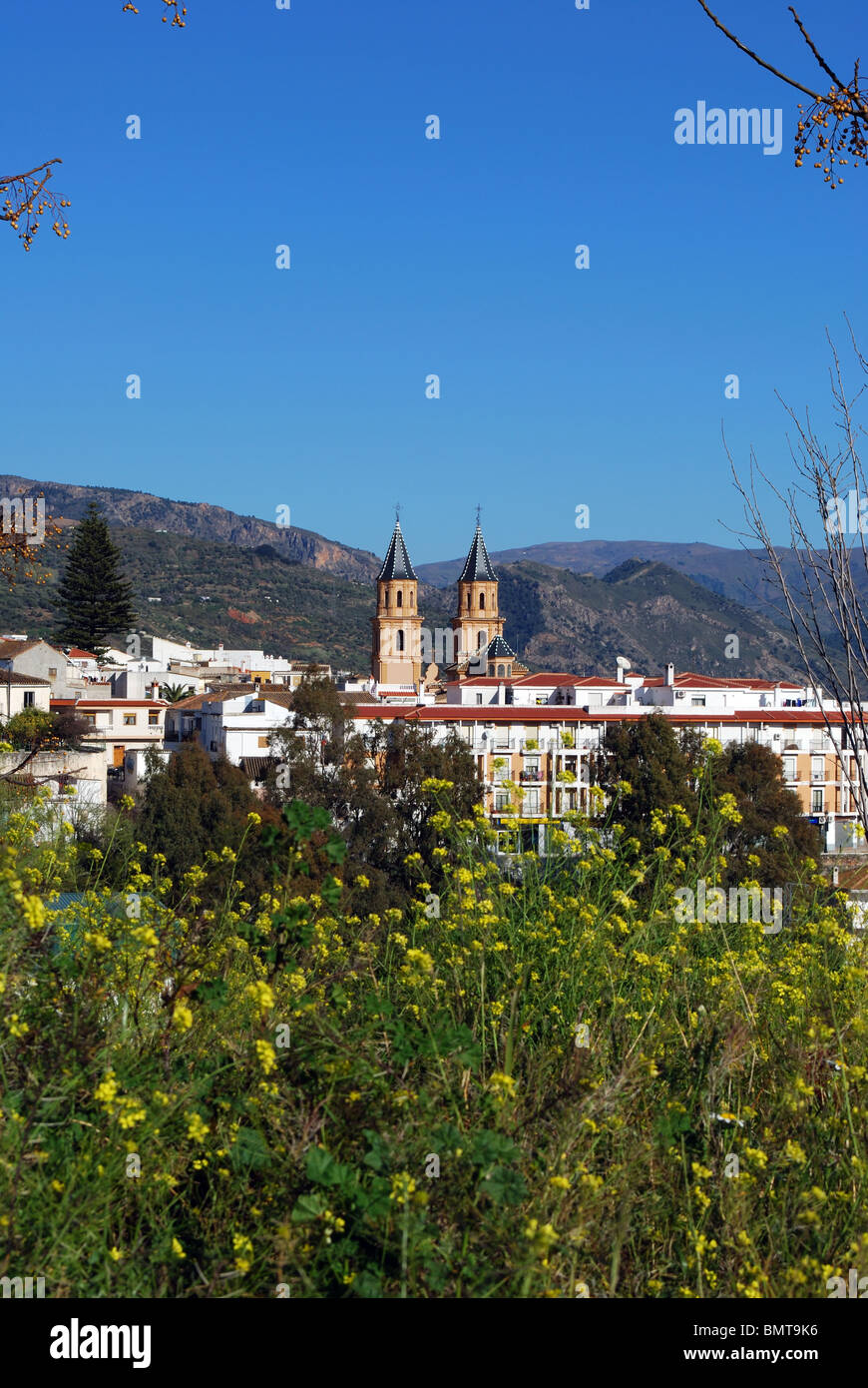 View of the town and Church, Orgiva, Las Alpujarras, Granada Province ...