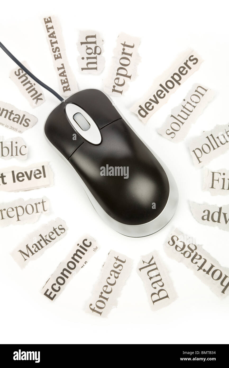 Newspaper Headlines and Computer mouse, concept of online news Stock ...