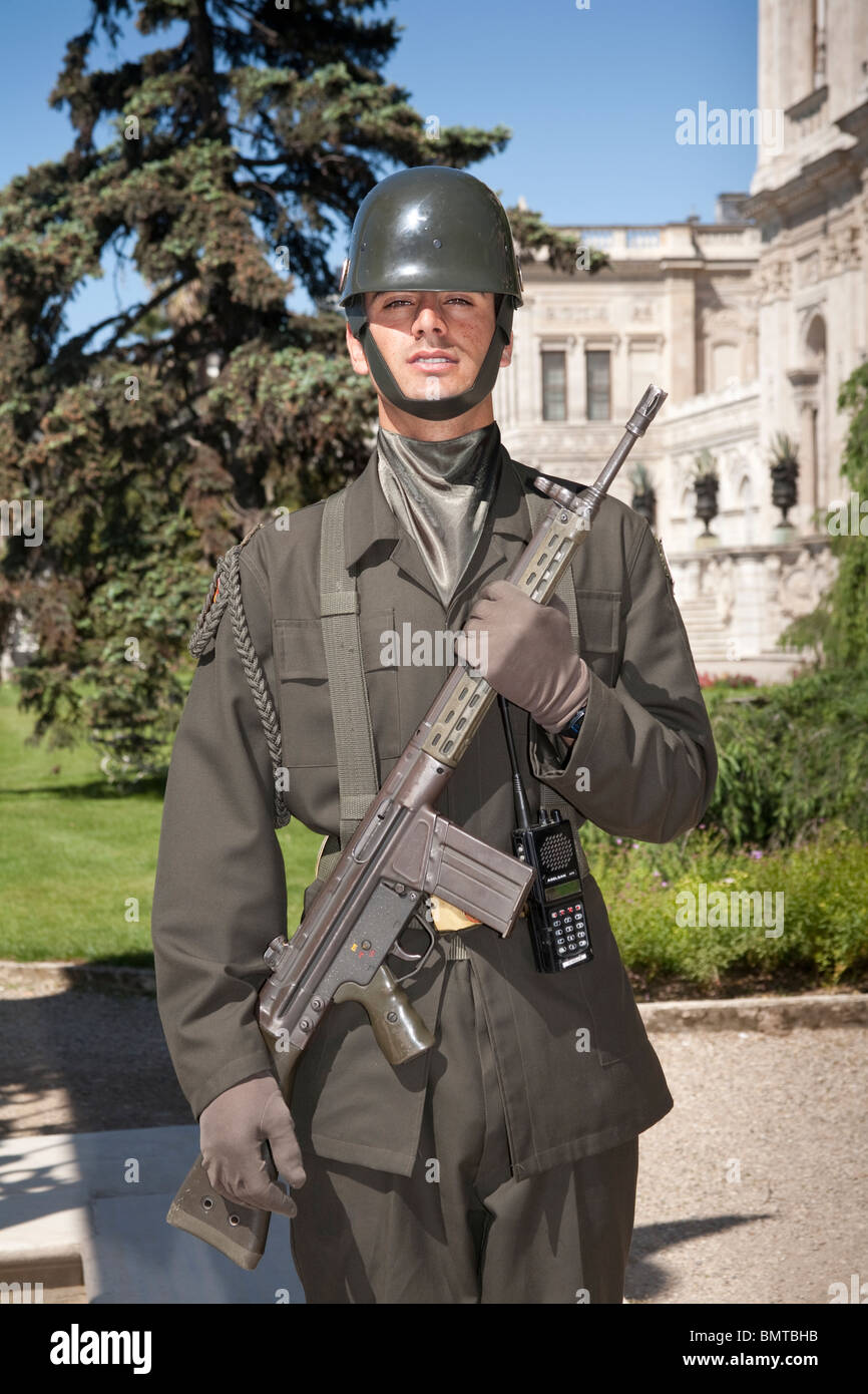 Soldier Standing Guard Myanmar's Military Ruled Capital Targeted In