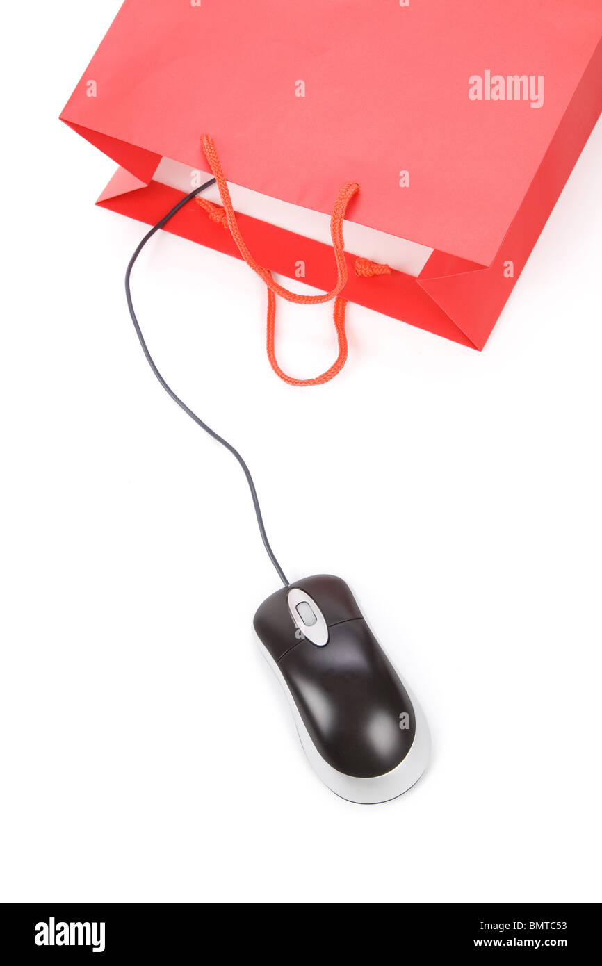 Isolated Shopping Bag and computer mouse, concept of ecommerce Stock ...