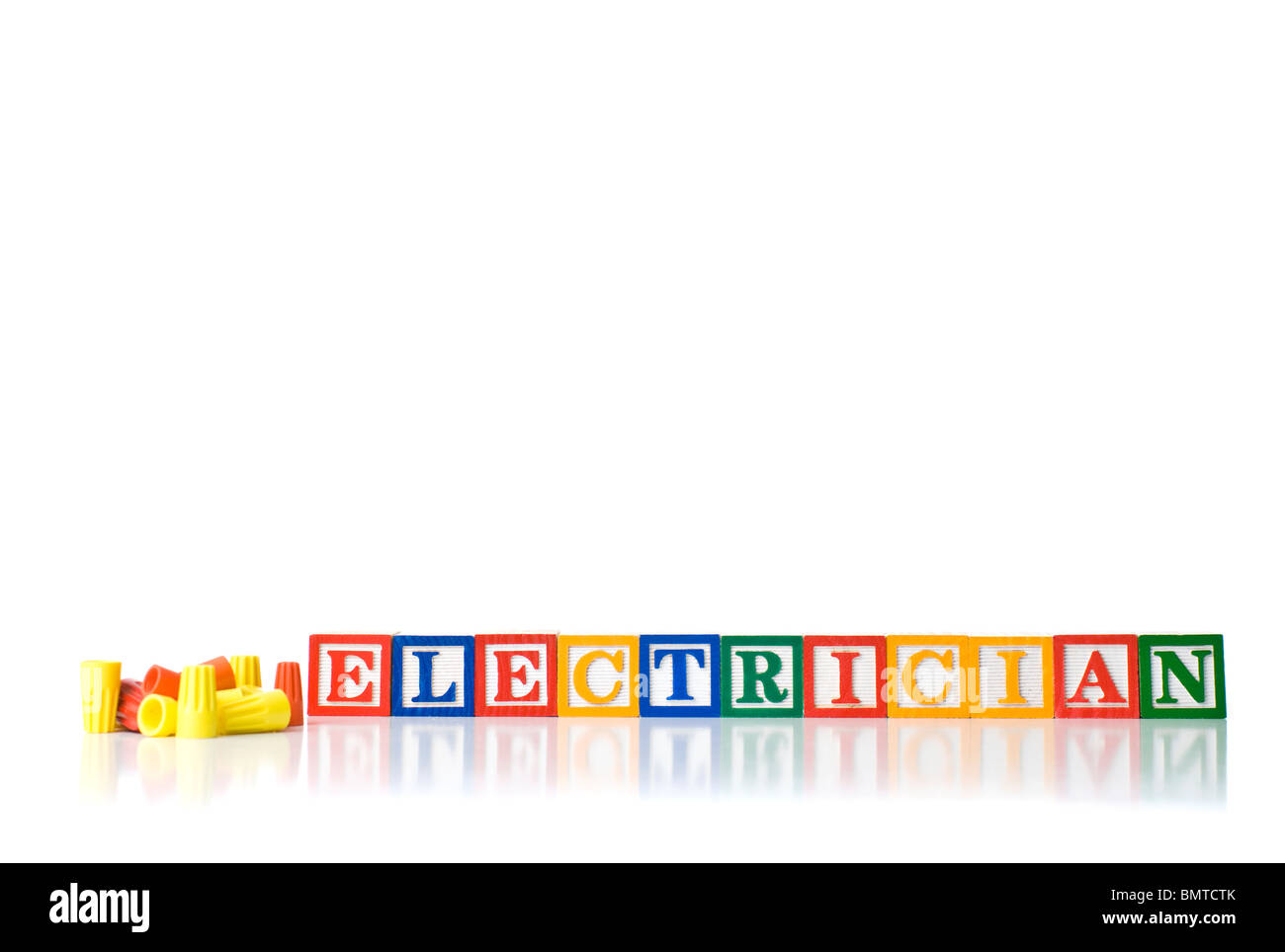 Colorful children's blocks spelling ELECTRICIAN with wire nuts Stock ...