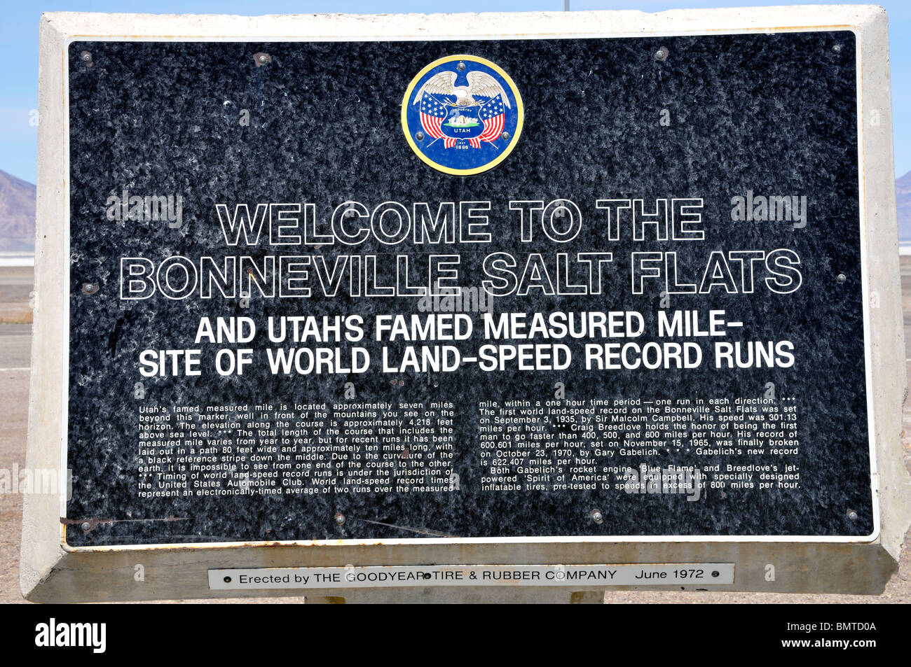 Bonneville Salt Flats sign, Utah, USA Stock Photo - Alamy