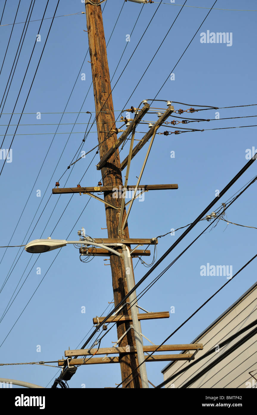 Pole with electric wires Stock Photo - Alamy