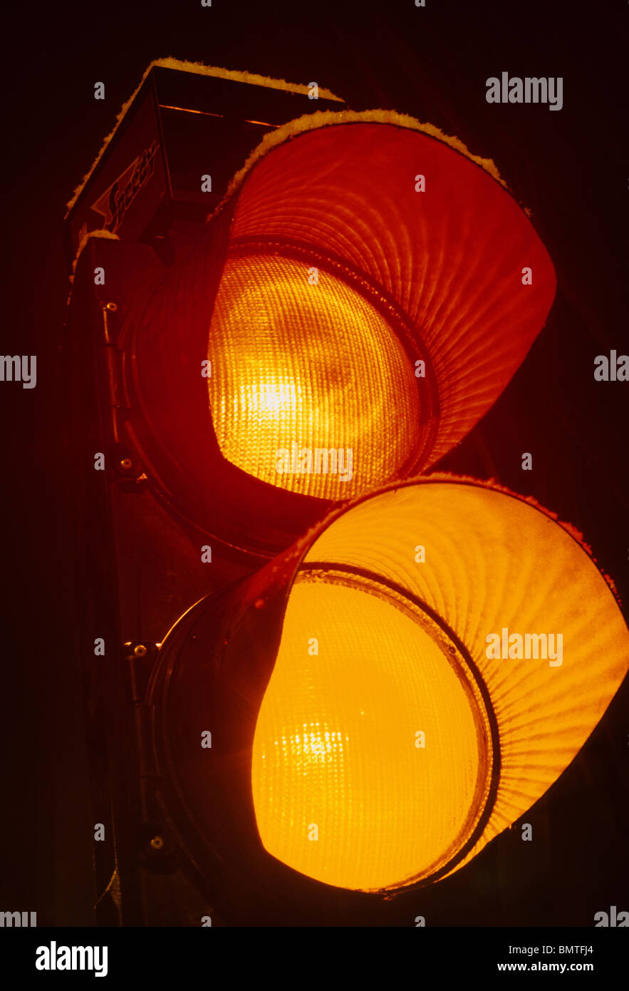 red and amber lights showing on traffic light at night Leeds Yorkshire ...
