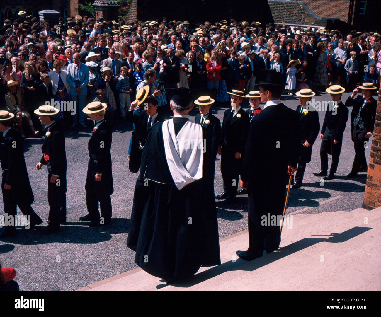 Harrow School head master taking 'bill' or roll call on speech day 1980 ...