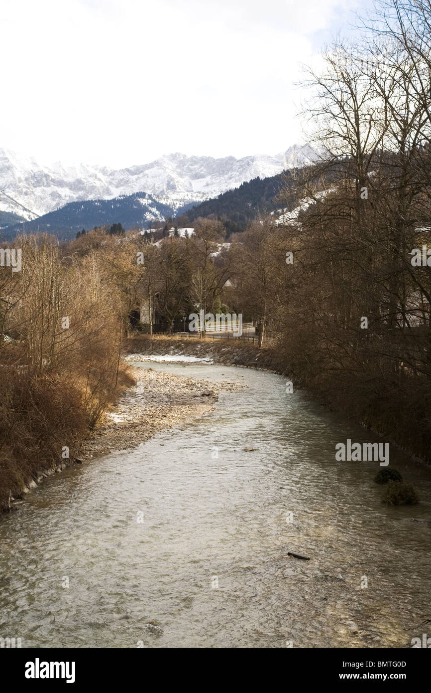 The Partnach river acts as the dividing line between Garmisch ...