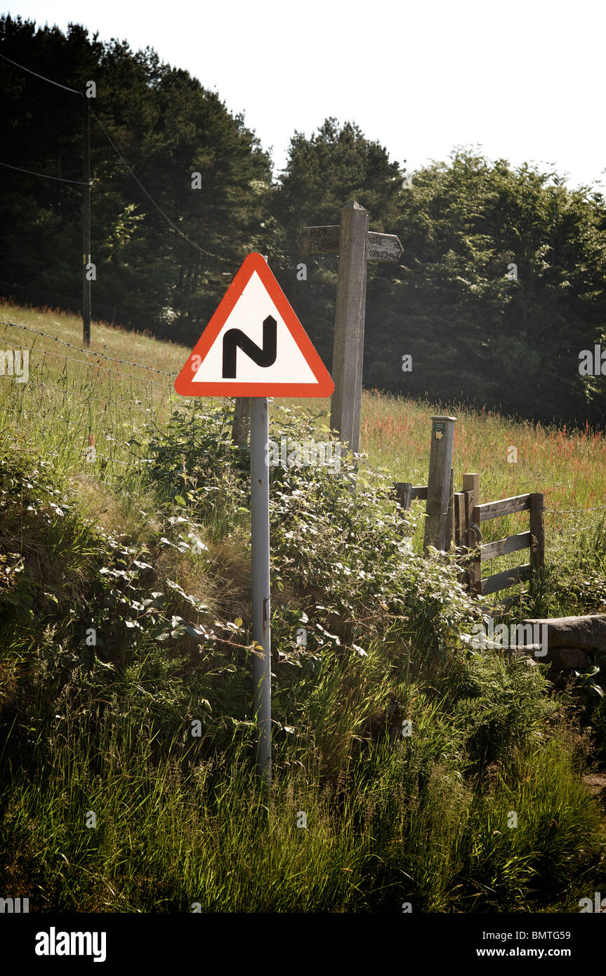 Traffic warning sign in rural setting Stock Photo - Alamy
