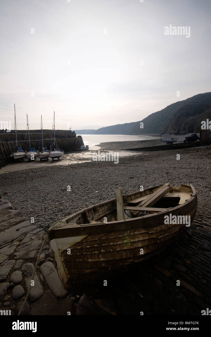 Clovelly Devon UK Harbor Harbour Red Lion Hotel Boats Quay Stock Photo ...