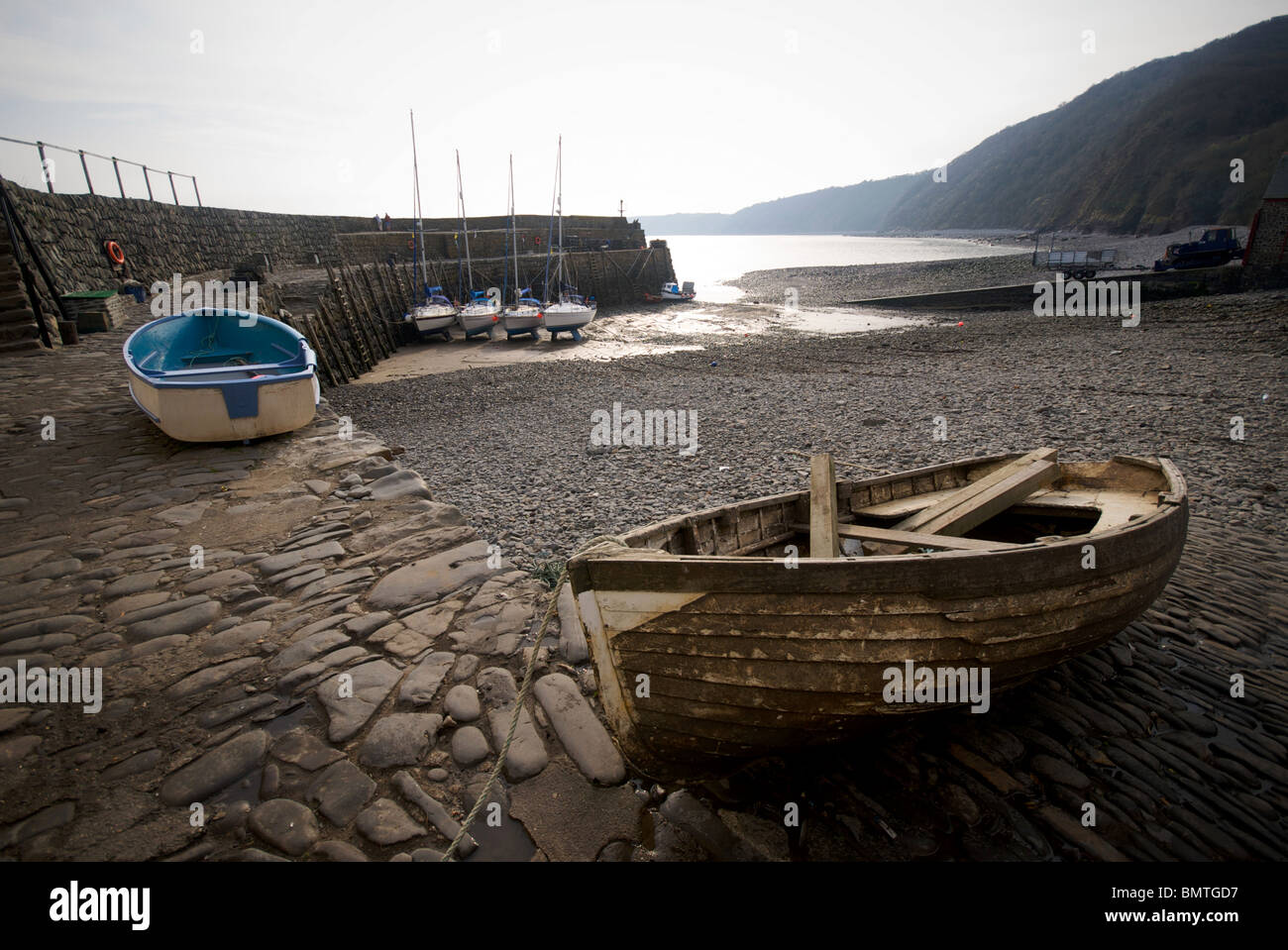 Clovelly Devon UK Harbor Harbour Red Lion Hotel Boats Quay Stock Photo ...