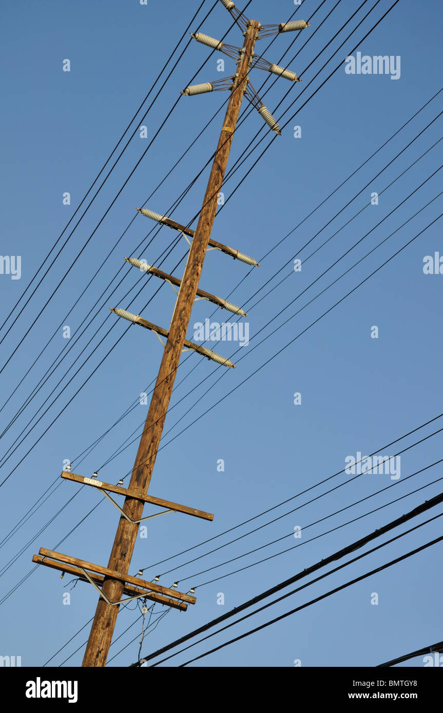 Pole with electric wires Stock Photo - Alamy