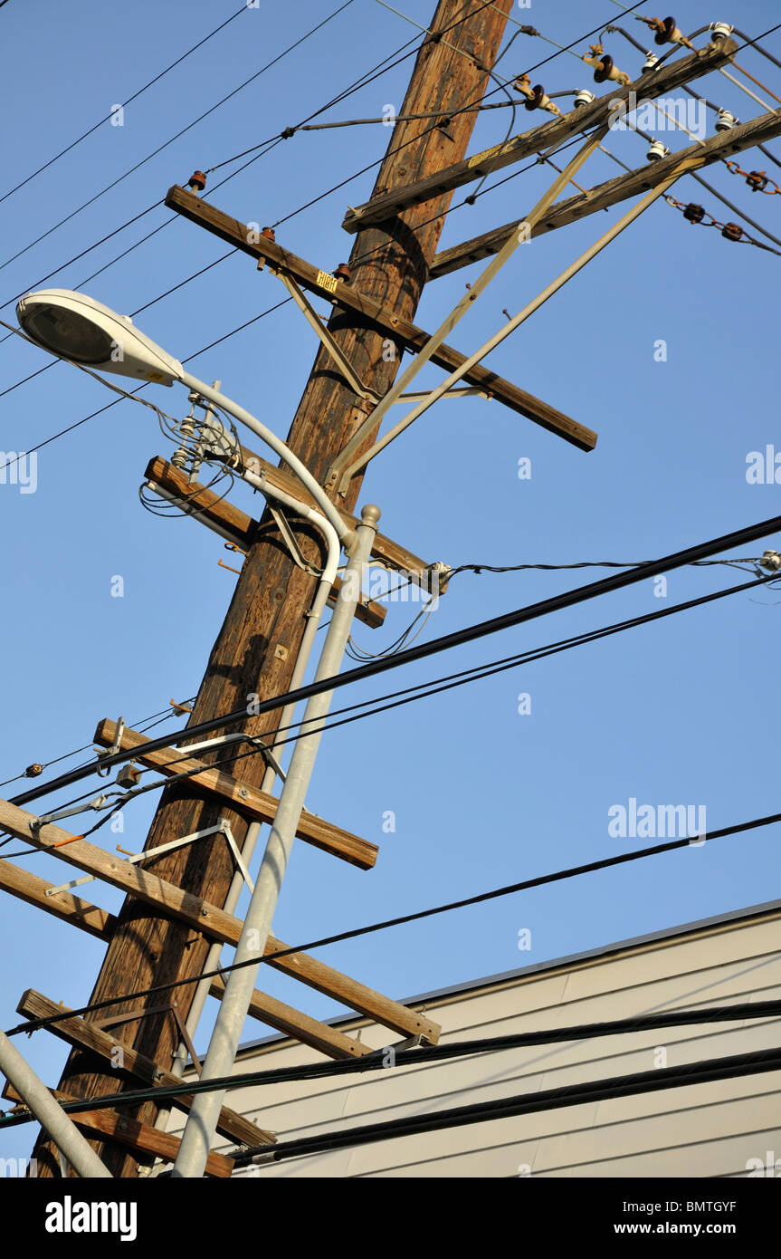 Pole with electric wires Stock Photo - Alamy