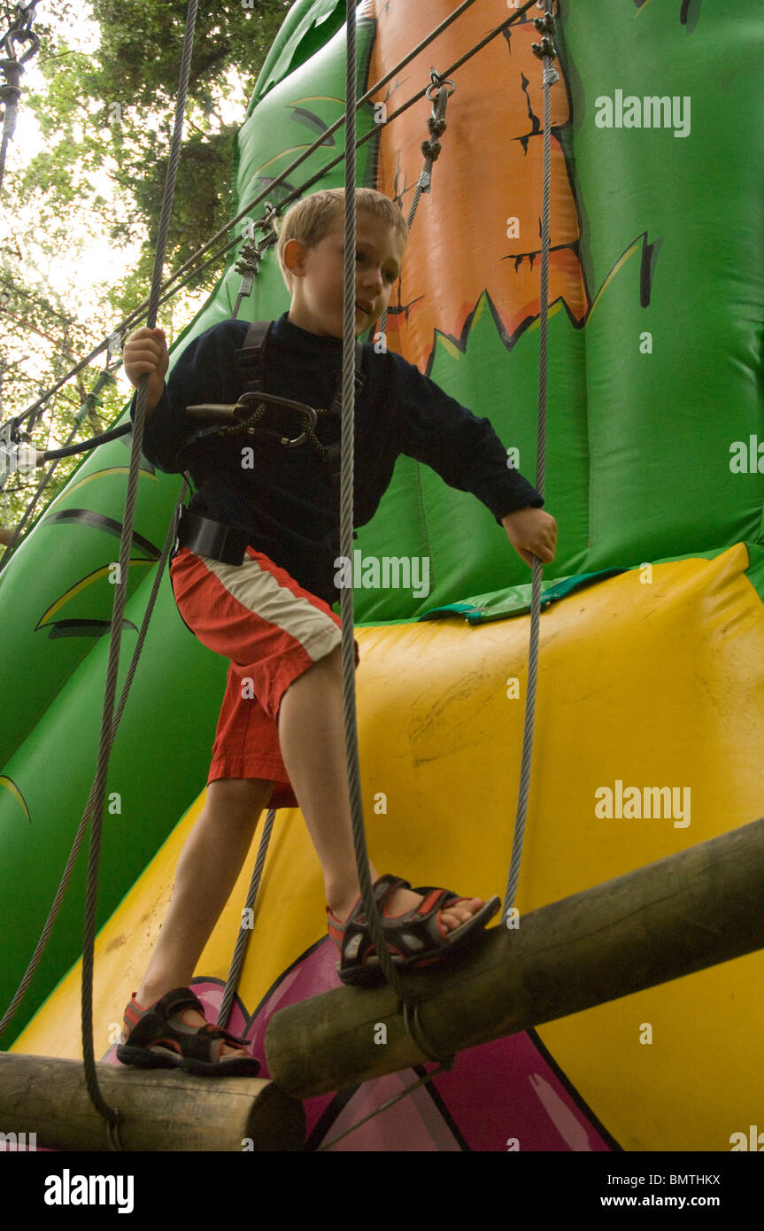 Boy on Bonobo aerial rope course, Quimper, France, Europe Stock Photo ...